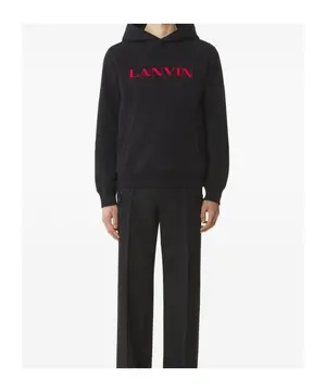 LANVIN Logo Embroidered Kangaroo Pocket Hoodie