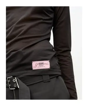 GANNI Sheer Mesh Long Sleeve Top - Phantom Black