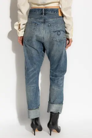 R13 Crossover Waist Jeans With Embroidery - Gray