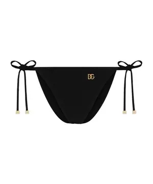 Dolce & Gabbana Logo Plaque Side-tie Bikini Bottom - Black