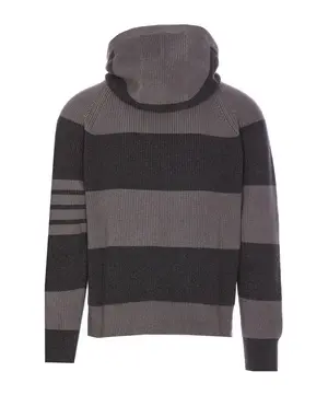 Thom Browne 4-bar Striped Knitted Drawstring Hoodie - Black