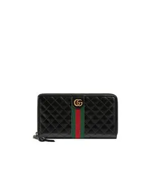 Gucci Double G Quilted Zipper Purse - Black
