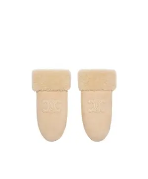 Celine Shearling Triomphe Mittens - Vanilla