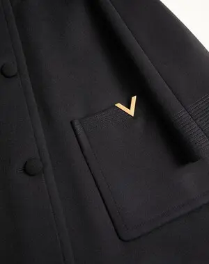Valentino Garavani Logo Plaque Wool Coat With Fur Collar