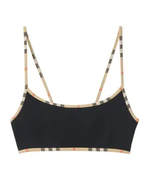 Burberry Check-trim Tie-fastened Bikini Top - Black