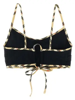 Burberry Check-trim Tie-fastened Bikini Top - Black