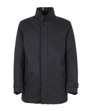 MOORER Long-sleeved Stand-up Collar Cotton Jacket - Blue