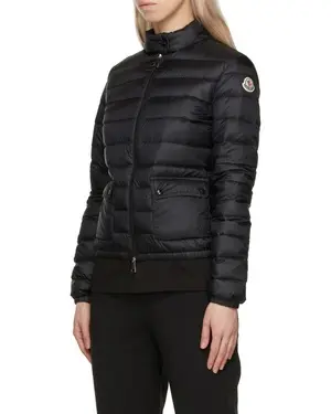 Moncler Short Padded Zip-up Jacket With Stand Collar - Black
