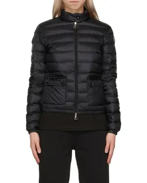 Moncler Short Padded Zip-up Jacket With Stand Collar - Black