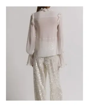Alberta Ferretti Ruffled Front Tie Sheer Blouse