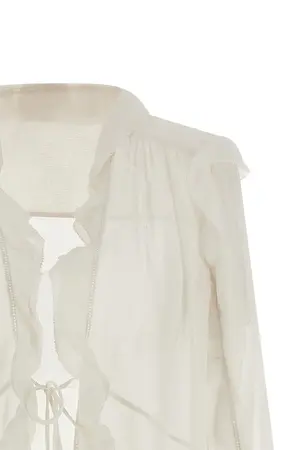 Alberta Ferretti Creponne Ruffled Blouse - White