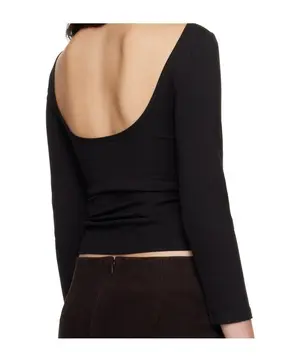 ST. AGNI Long Sleeve Boat Neck T-shirt - Deep Black