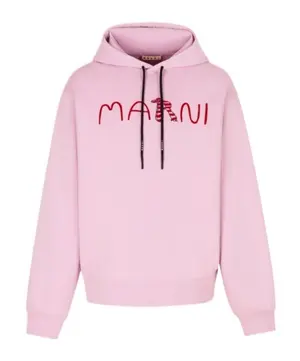 Marni Logo Printed Drawstring Hoodie - Pink