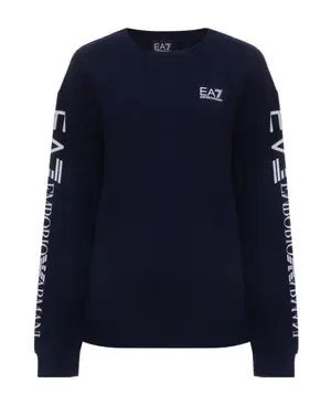 EA7 Navy Blue Logo Print Crew Neck Sweater - Black