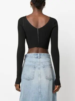 Marni V-neck Cropped Knit Top - Black