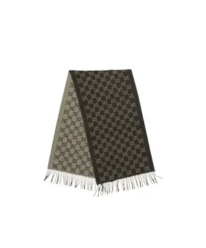 Gucci Monogrammed Fringed Scarf - Black