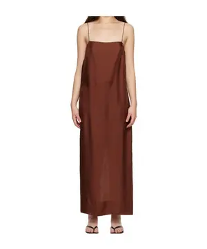 ST. AGNI Spaghetti Strap Slip Dress - Brown