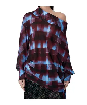 Dries Van Noten Asymmetrical Plaid Long Sleeve Shirt