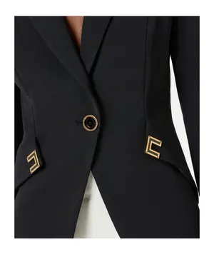 Elisabetta Franchi Single-breasted Jacket With Golden Logo Details - Black