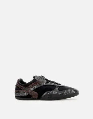 Miu Miu Snakeskin Trimmed Lace-up Sneakers - Black