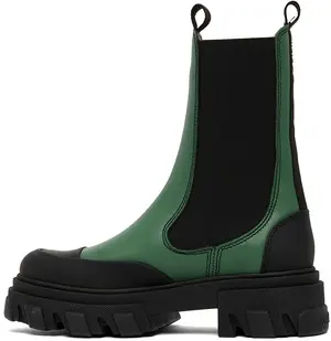 GANNI Color-blocked Round Toe Ankle Boots - Green