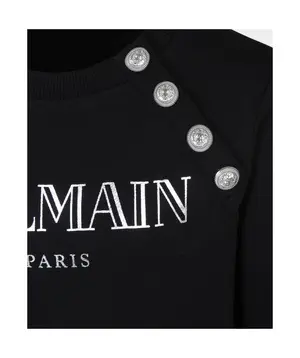 Balmain Logo Print Cotton Sweatshirt - Black