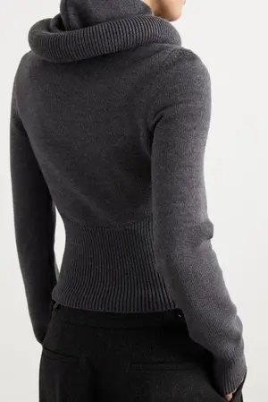 Alaïa Sculptural Hood Ribbed Knit Jumper - Black