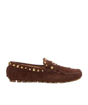 Valentino Garavani Rockstud Fringed Suede Loafers