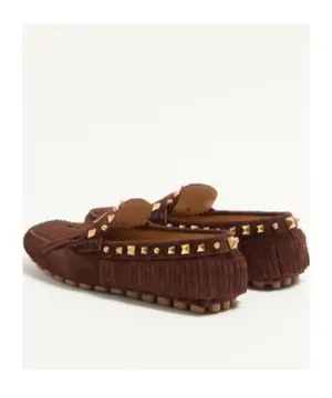Valentino Garavani Rockstud Fringed Suede Loafers