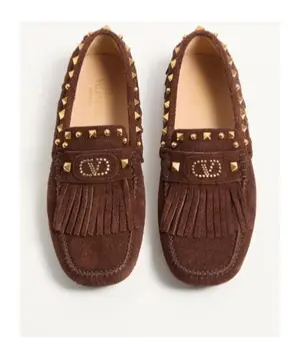Valentino Garavani Rockstud Fringed Suede Loafers