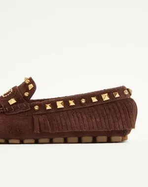 Valentino Garavani Rockstud Fringed Suede Loafers