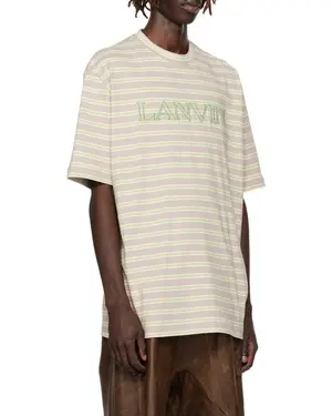 LANVIN Striped Logo-embroidered T-shirt