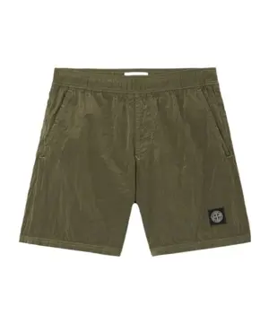 Stone Island Logo Patch Swim Shorts - Military Green