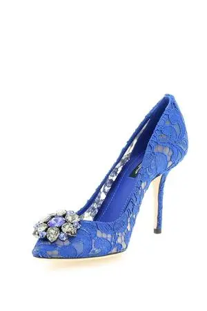 Dolce & Gabbana Lace Embellished Pointed Toe Pumps - Blue