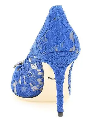 Dolce & Gabbana Lace Embellished Pointed Toe Pumps - Blue