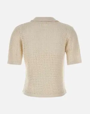 Eleventy Open-knit Short-sleeved Polo Top - Nude