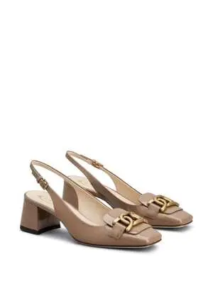 TOD'S Square Toe Pumps With Engraved Logo Detail - Brown
