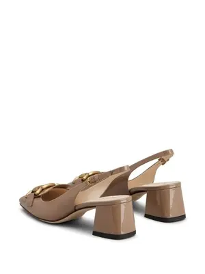 TOD'S Square Toe Pumps With Engraved Logo Detail - Brown