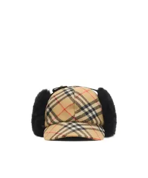 Burberry Check Trapper Cap - Sand Beige
