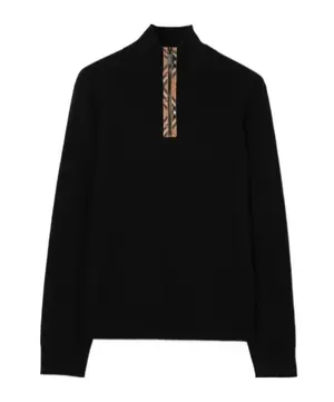 Burberry Half-zip Jumper With Check Trim - Black