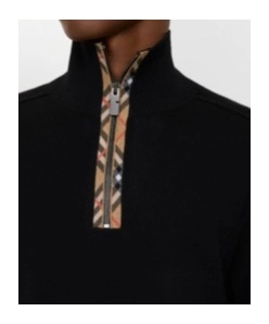 Burberry Half-zip Jumper With Check Trim - Black