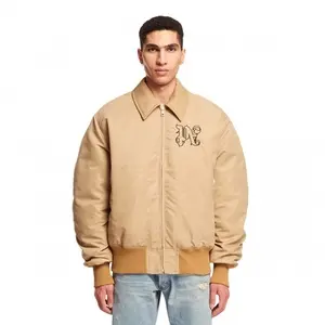 Palm Angels Long-sleeved Bomber Jacket With Embroidered Logo - Nude