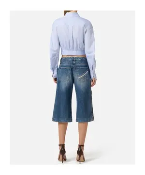 Elisabetta Franchi Denim Bermuda Shorts With Gold-tone Zipper Detail