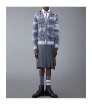 Thom Browne Textured Tartan V-neck Cardigan