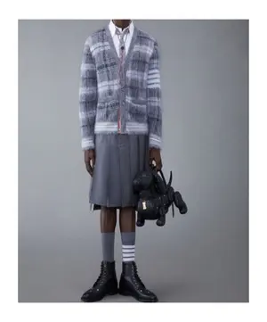 Thom Browne Textured Tartan V-neck Cardigan