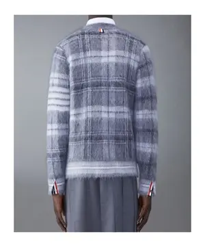 Thom Browne Textured Tartan V-neck Cardigan
