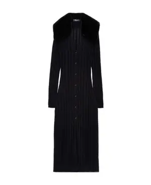 Blumarine Knitted Faux Fur Collared Midi Dress
