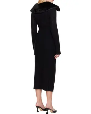 Blumarine Knitted Faux Fur Collared Midi Dress