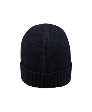 Stone Island Logo Patch Ribbed Knit Beanie - Black