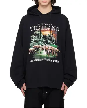Vetements Printed Drawstring Hoodie - Black